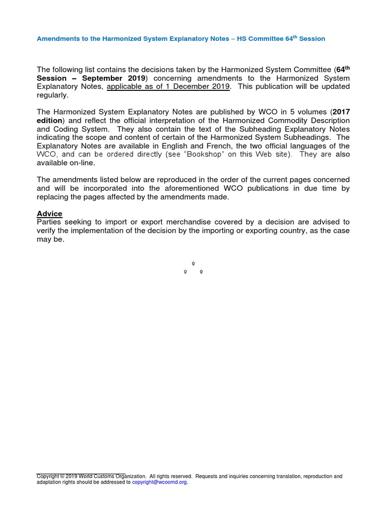 HS Committee 64th Session - Amendments To HS Explanatory Notes | PDF ...