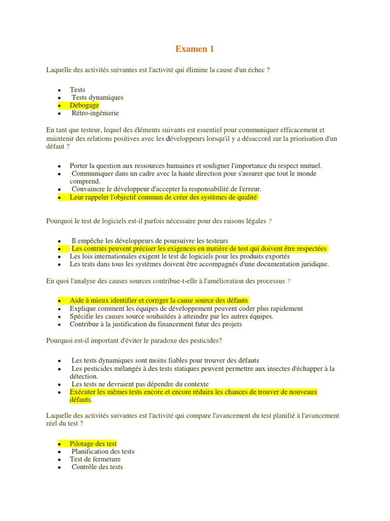 Examen sur les techniques de test logiciel | PDF | Test de logiciel ...