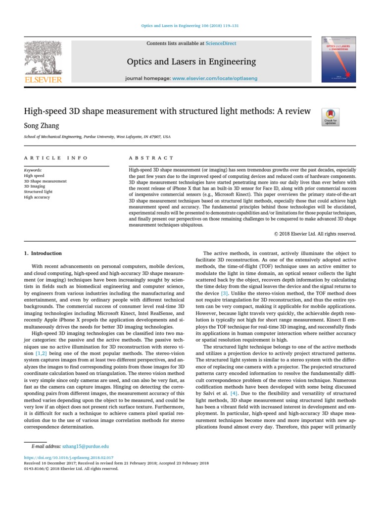 High-Speed 3D Shape Measurement With Structured Light Methods | PDF | Imaging | Computer Vision