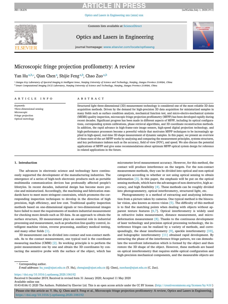 Microscopic Fringe Projection Profilometry Pdf Interferometry