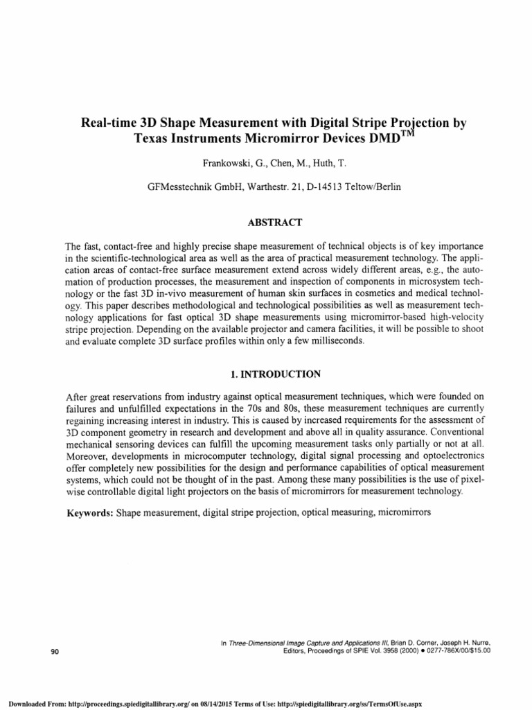 Real-Time 3D Shape Measurement With Digital Stripe Projection by Texas ... Real-Time 3D Shape Measurement With Digital Stripe Projection by Texas ...