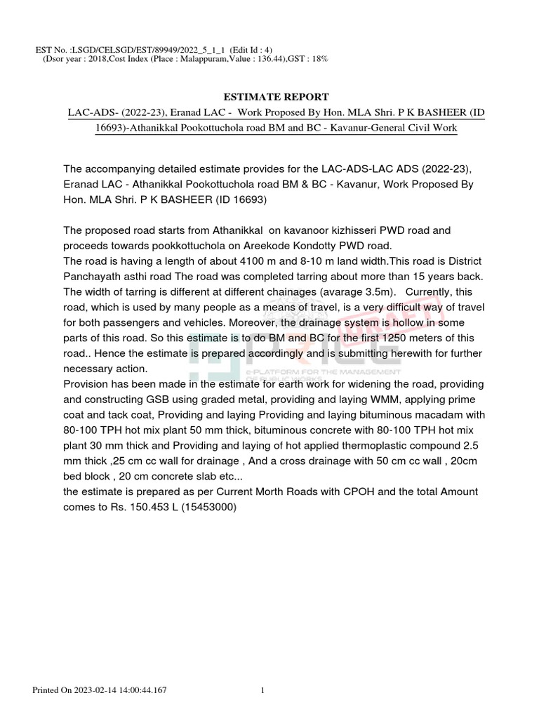 Estimate Model | PDF | Concrete | Asphalt