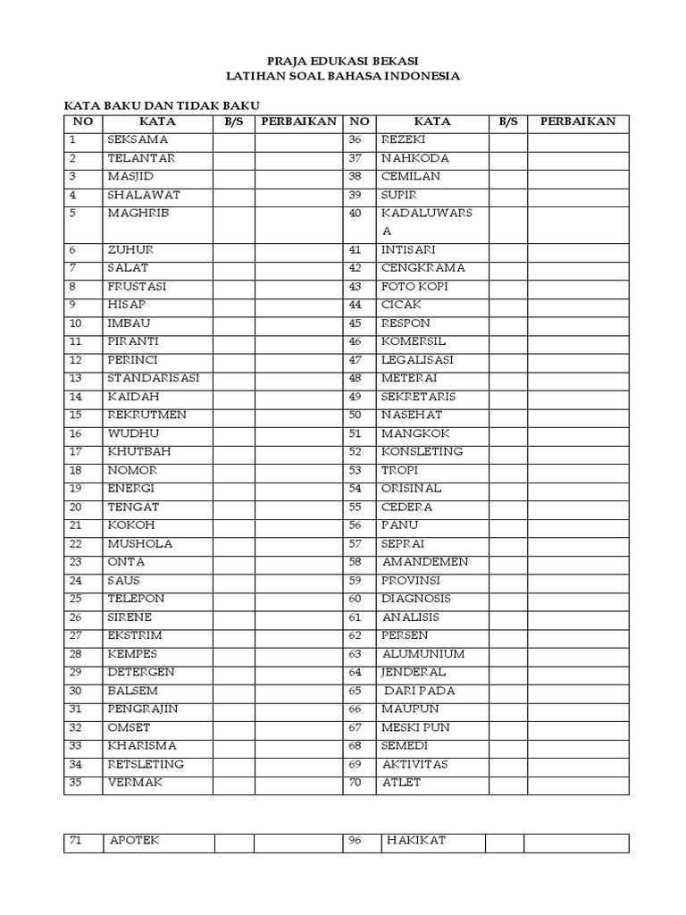 LATIHAN SOAL KATA BAKU | PDF
