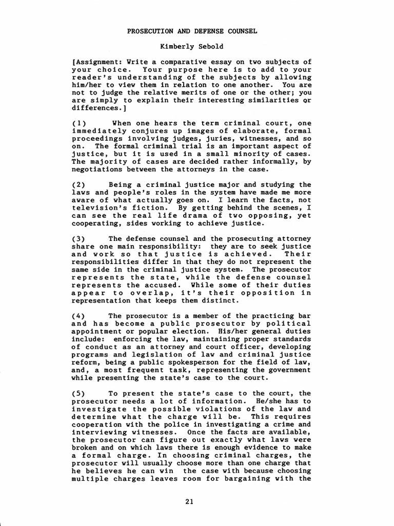 Comparing the Roles and Responsibilities of Prosecution and Defense ...