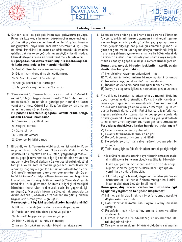 Sınıf Felsefe Felsefe | PDF