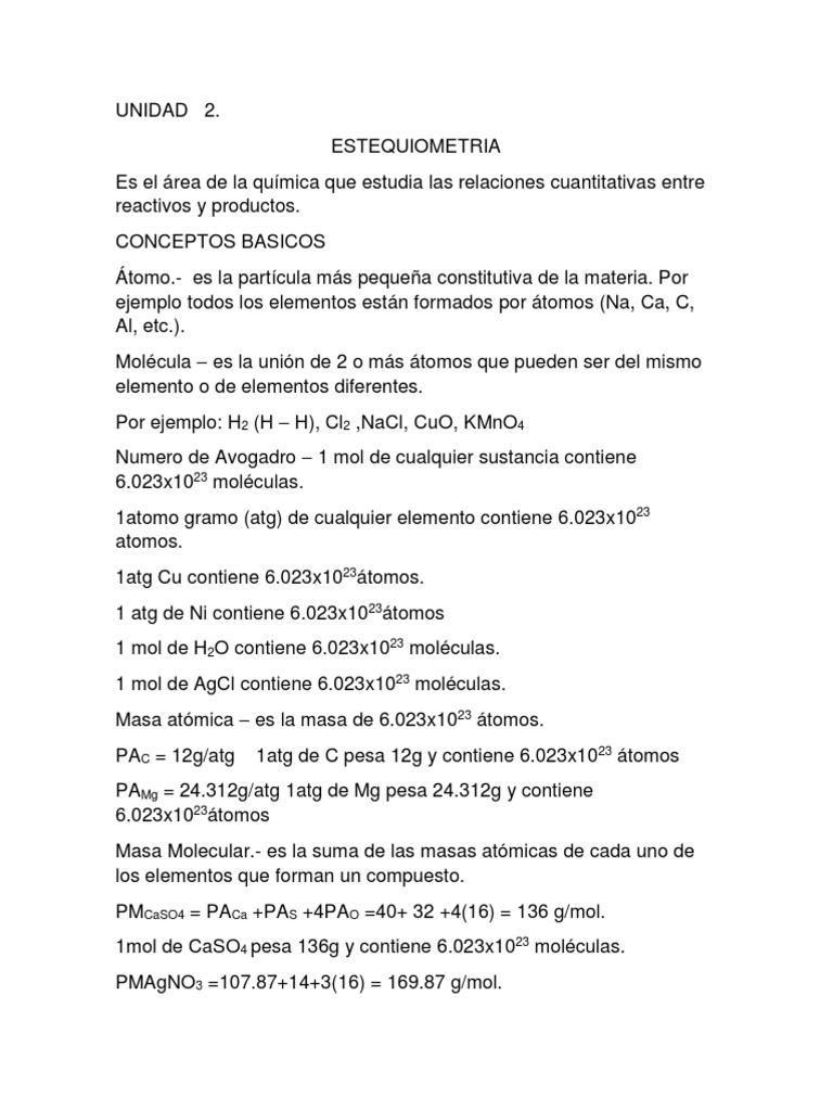 Unidad 2 Estequiometria Pdf Redox Concentración
