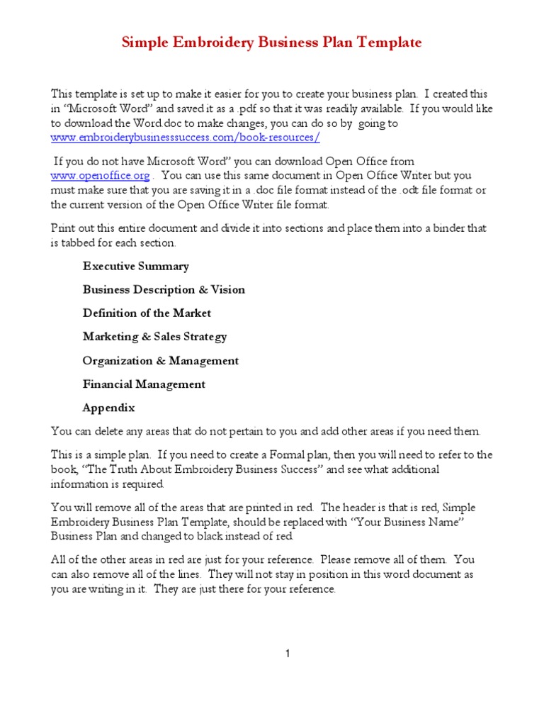 Simple Embroidery Business Plan Template | PDF | Sales | Retail
