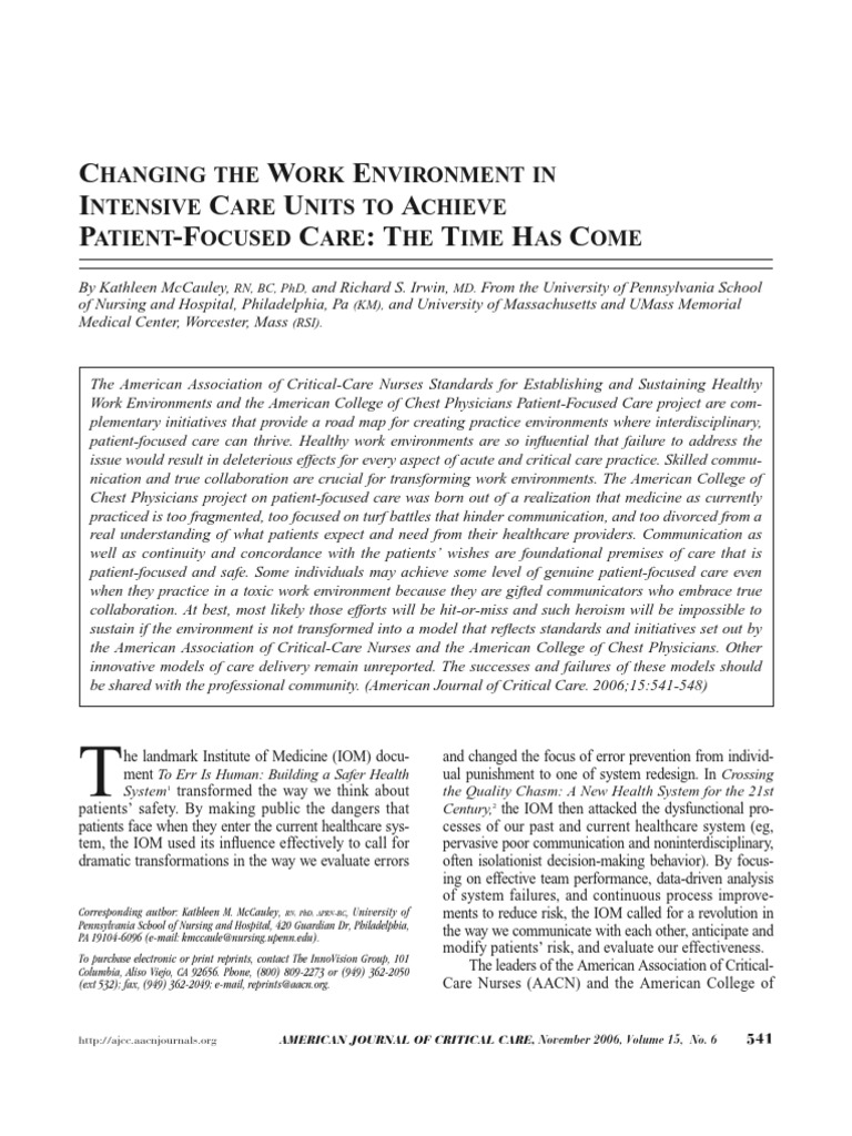 Transforming ICU Work Environments | PDF | Intensive Care Medicine ...
