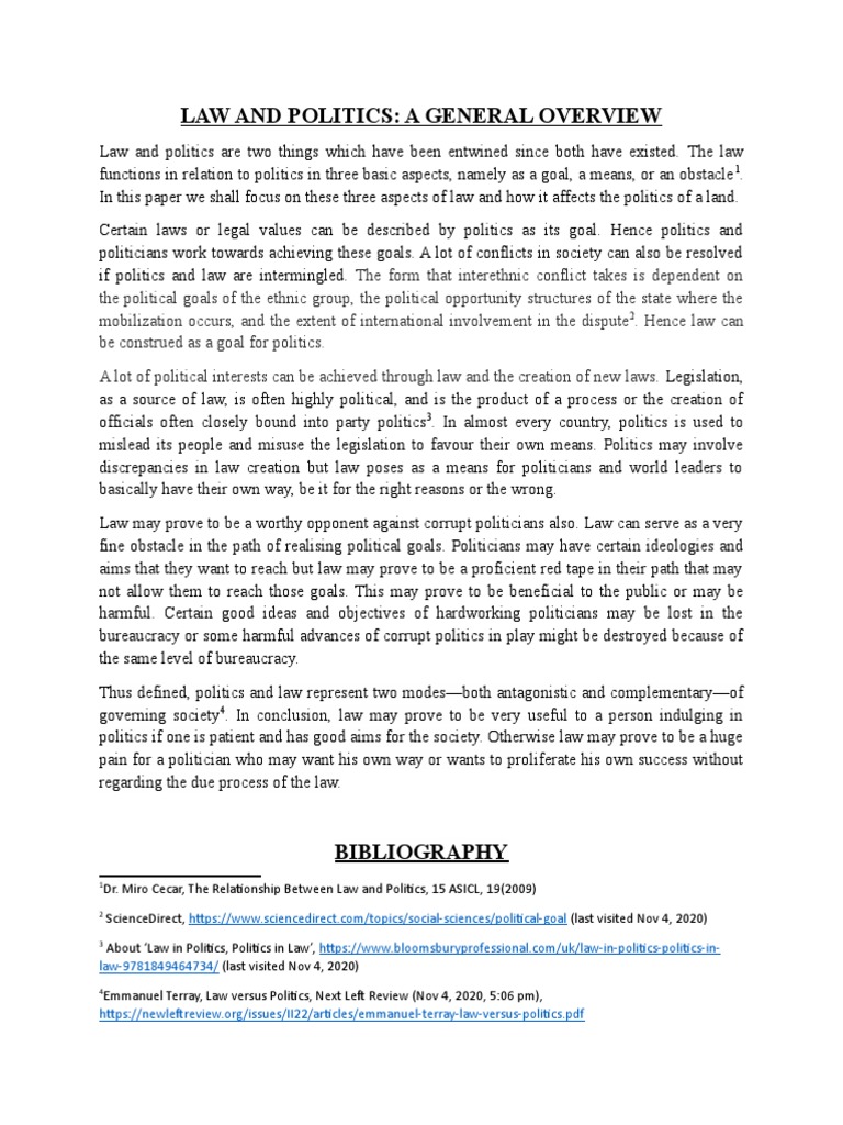 The Interplay Between Law and Politics: An Overview of How Legal ...