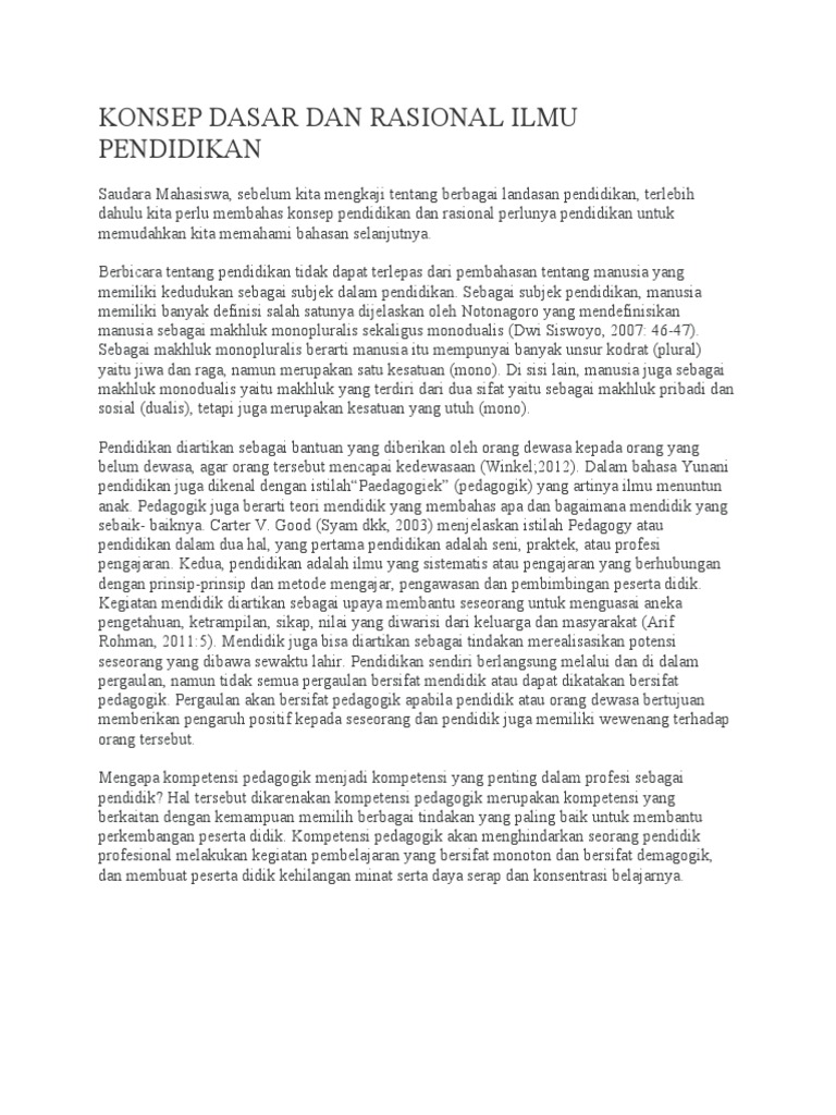 Konsep Dasar Dan Rasional Ilmu Pendidikan | PDF