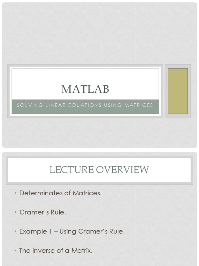 Matlab: Solving Linear Equations Using Matrices | PDF