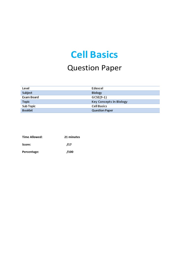 1 Cell - Basics QP - Gcse Edexcel Biology | PDF | Cell (Biology) | Osmosis