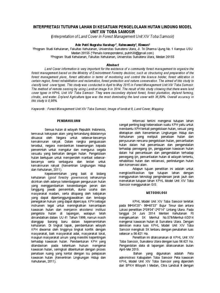 Tutupan Lahan KPHL Toba Samosir | PDF