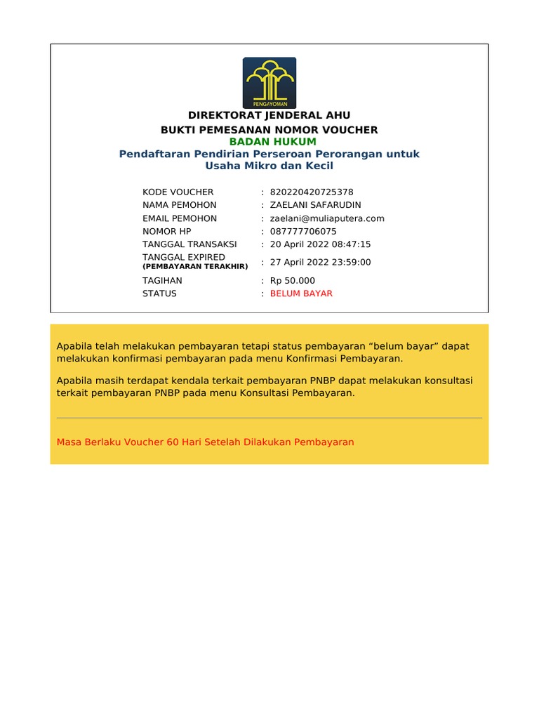 Pemesanan Voucher 9922042052787304 | PDF