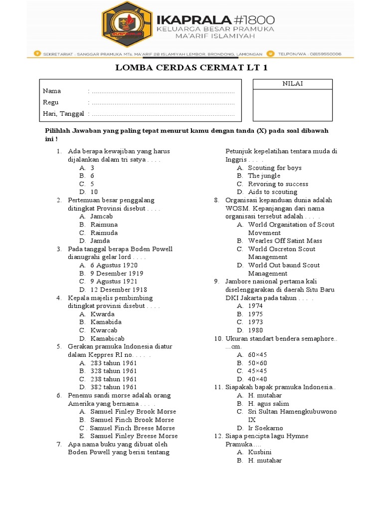 Lomba Cerdas Cermat LT 1 | PDF