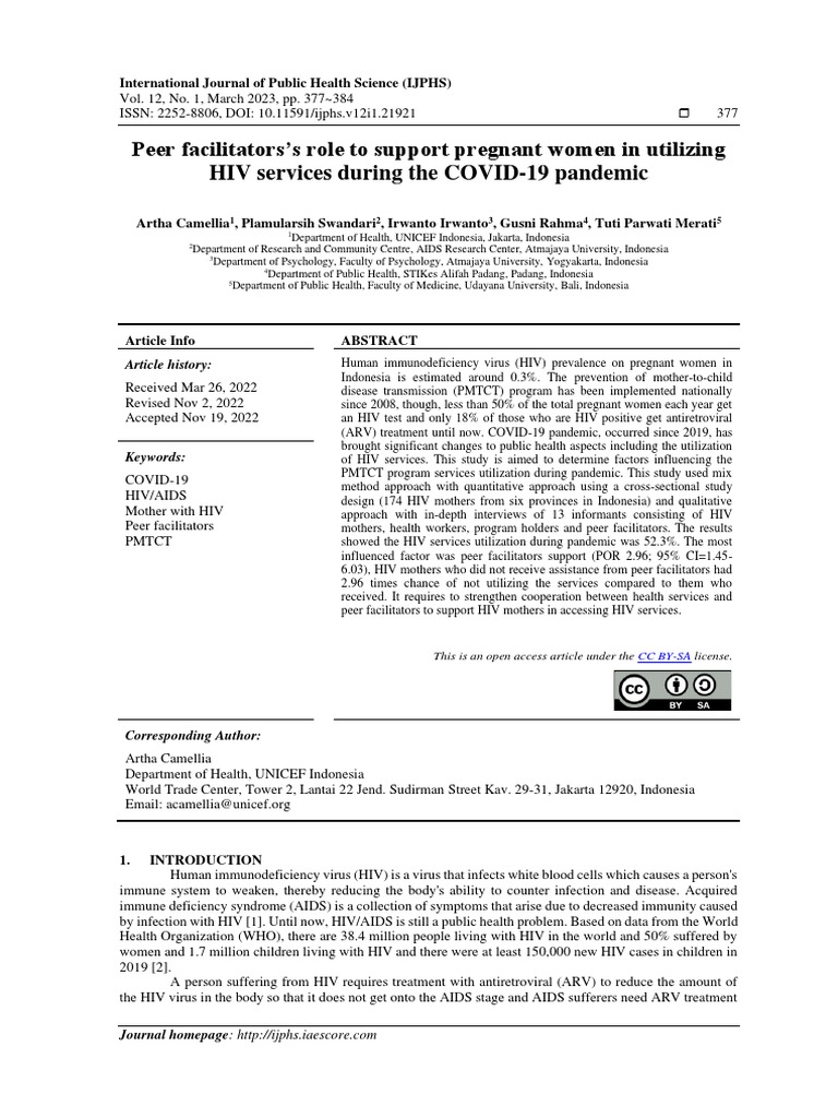 Peer Facilitators's Role To Support Pregnant Women in Utilizing HIV ... Peer Facilitators's Role To Support Pregnant Women in Utilizing HIV ...