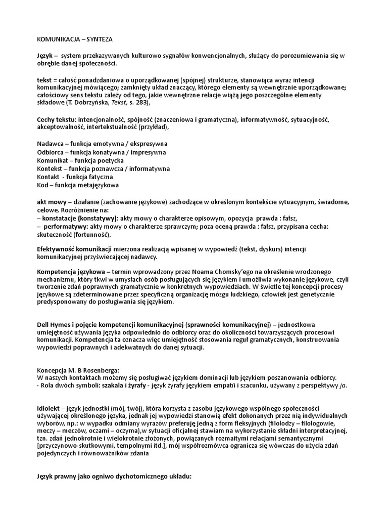 Komunikacja Synteza | PDF