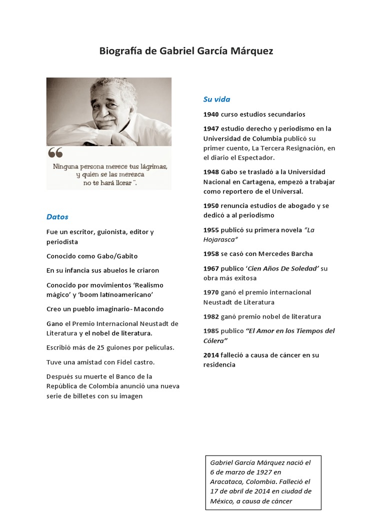 Biografia de Gabriel Garcia Marquez | PDF | Historia | Ficción general