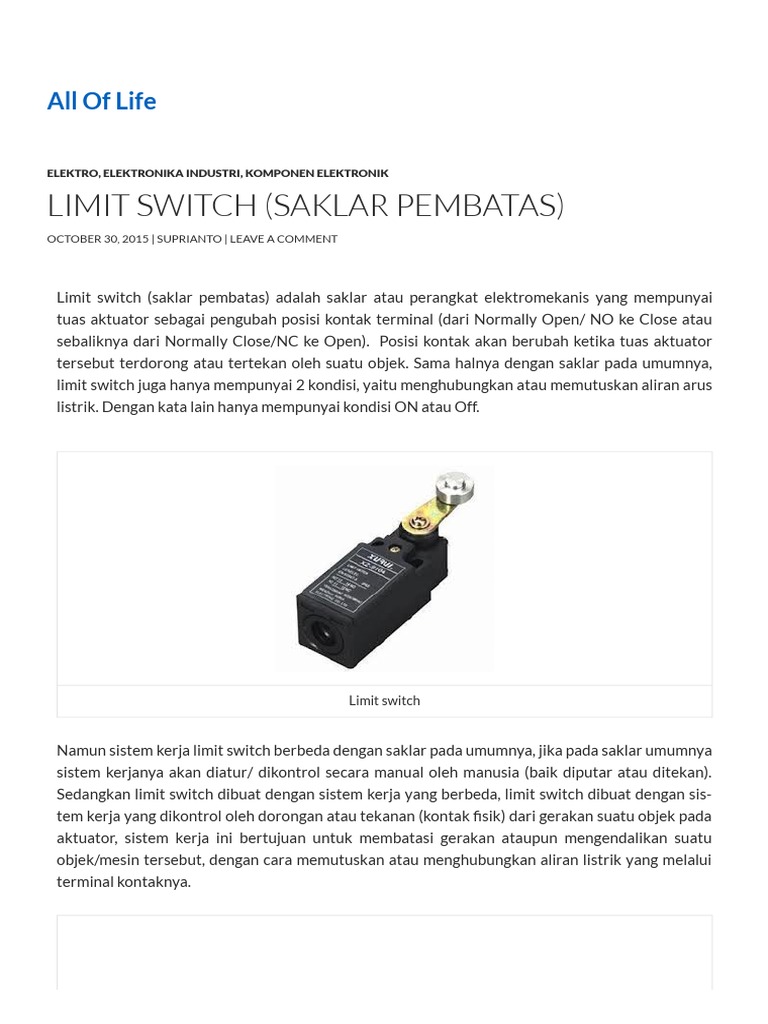 Limit Switches: Understanding Their Operation and Common Applications | PDF