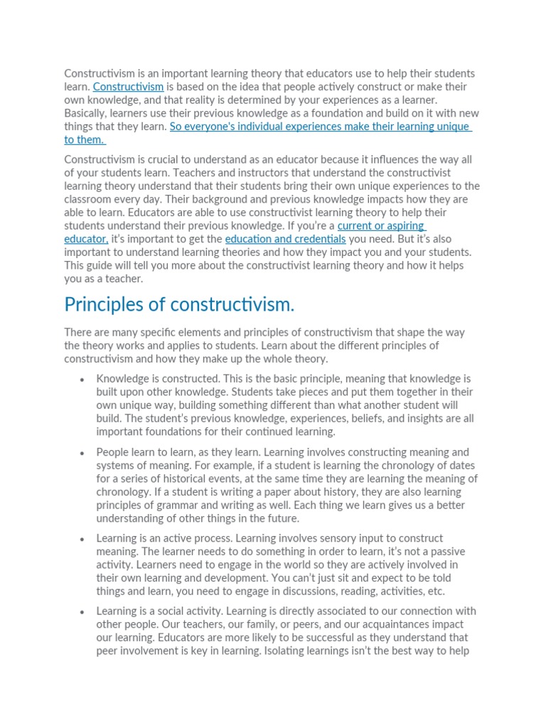 Constructivism Theory | PDF | Constructivism (Philosophy Of Education) | Learning
