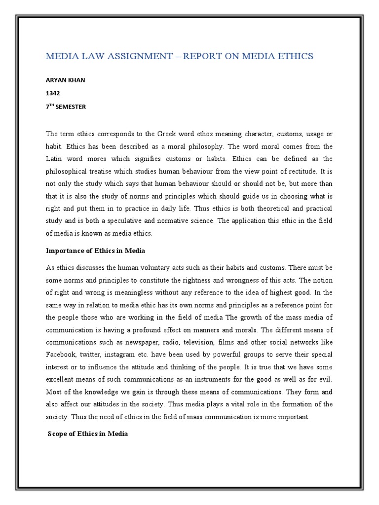 Aryan Khan, Roll No - 1342, 7th Semester - Media Ethics Report (Media ...