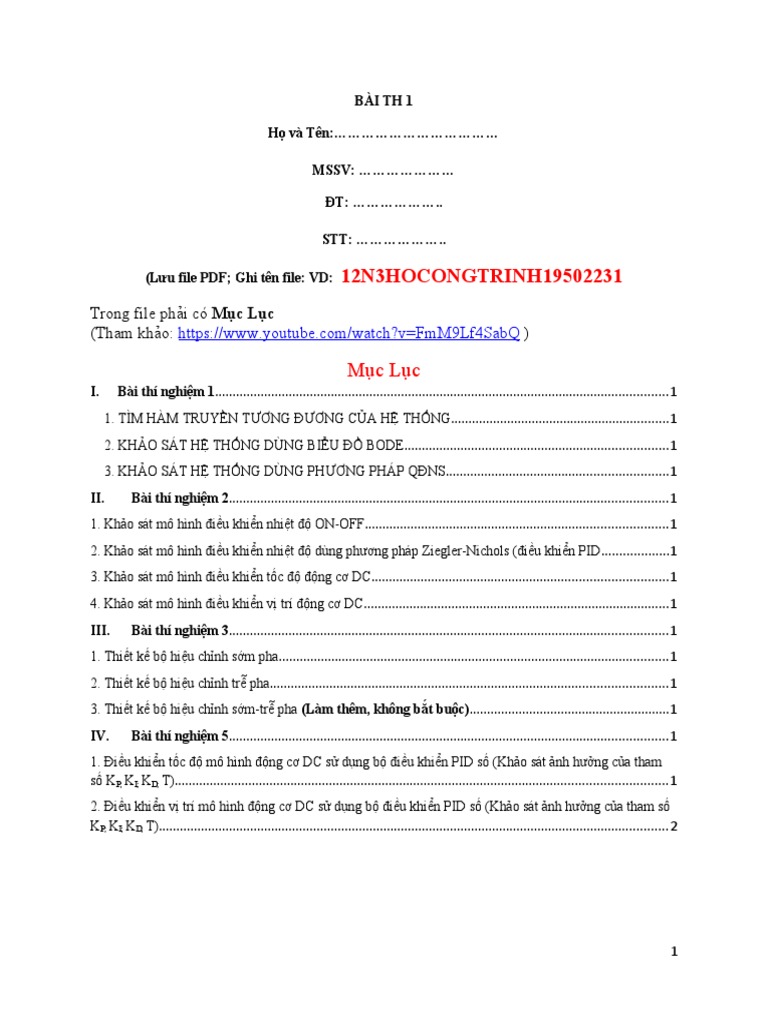 BÀI THÍ NGHIỆM 1nn | PDF