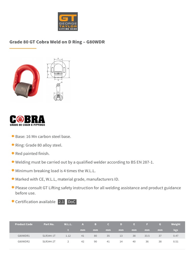 Grade 80 Steel D-Rings for Lifting Applications with Technical ...
