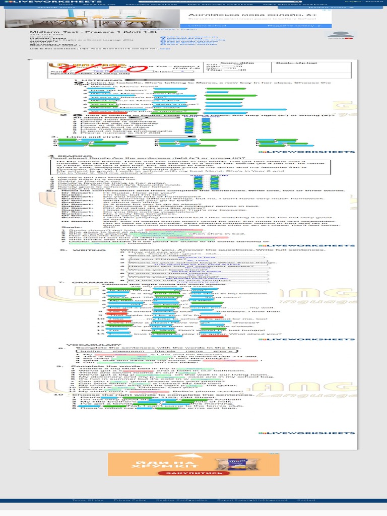 Midterm Test - Prepare 1 (Unit 1-8) Worksheet | PDF | Worksheet | Computing