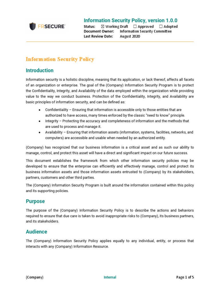 Information Security Policy Guide | PDF | Information Security | Computer Security