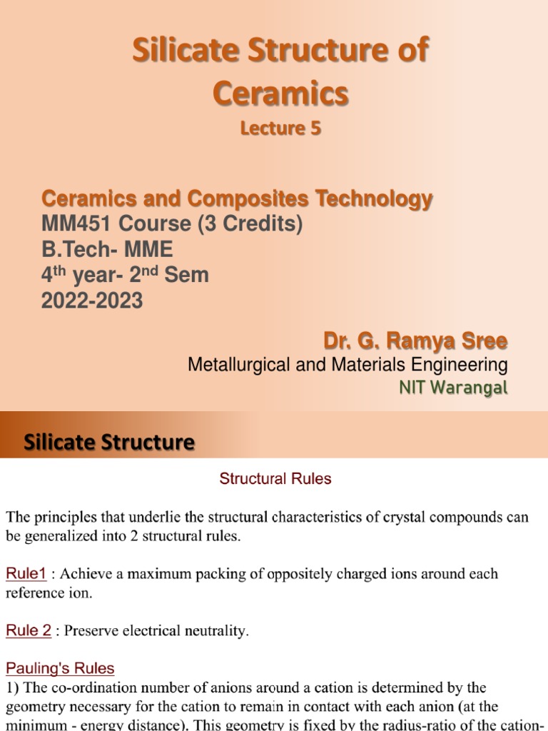5 - B.tech IV CCT - Silicate Structure of Ceramics | PDF | Silicon ...