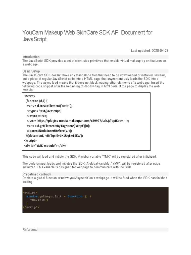 JavaScript SDK API Document for YouCam Makeup Web SkinCare: A ...