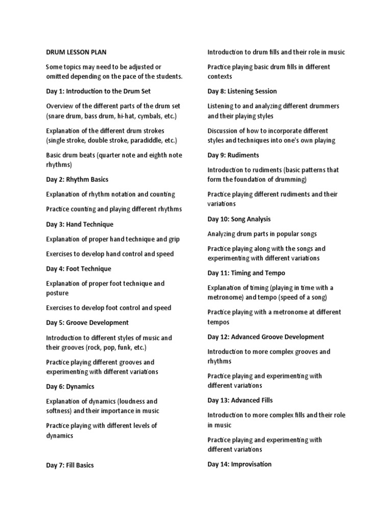 Drum Lesson Plan | PDF | Drum Kit | Tempo