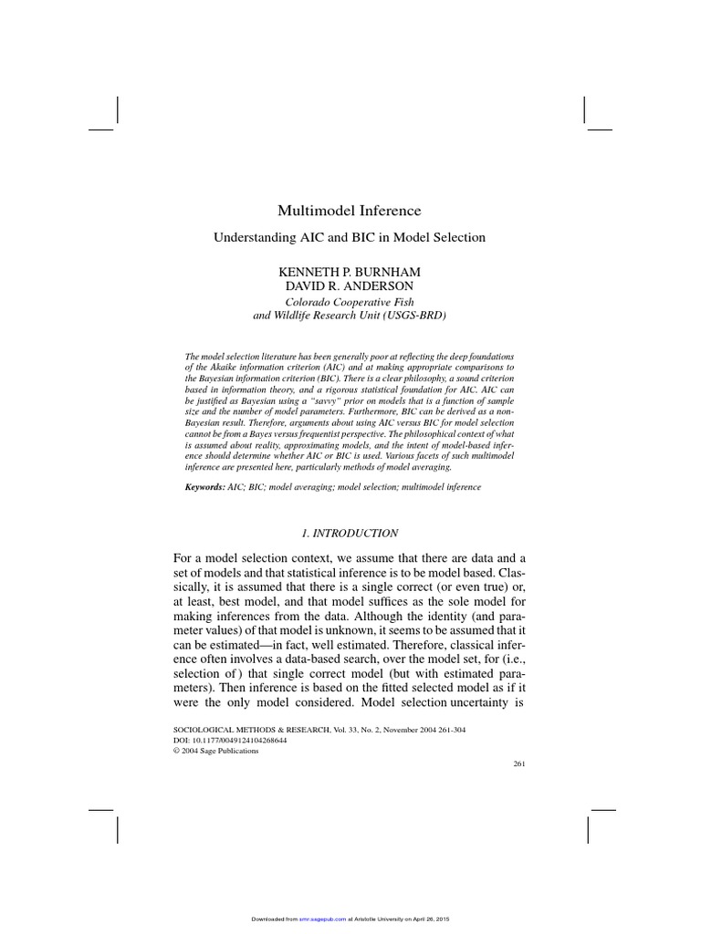 2004 Multimodel Inference Understanding Aic And Bic In Model Selection
