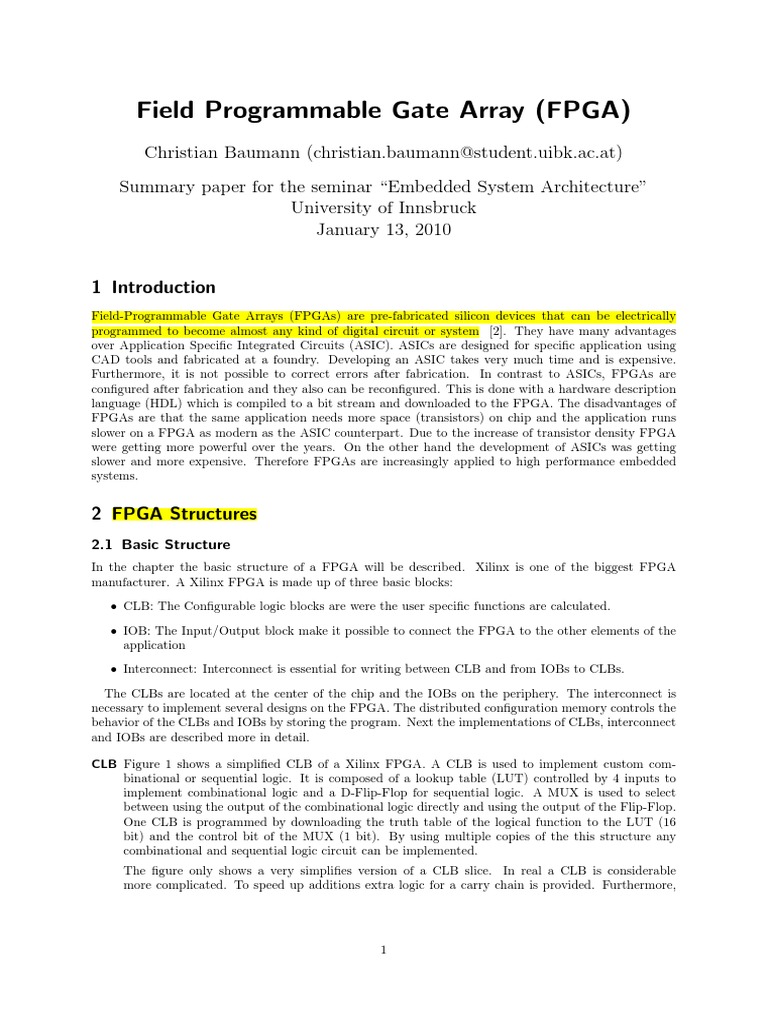 Fpga Pdf Field Programmable Gate Array Hardware Description Language