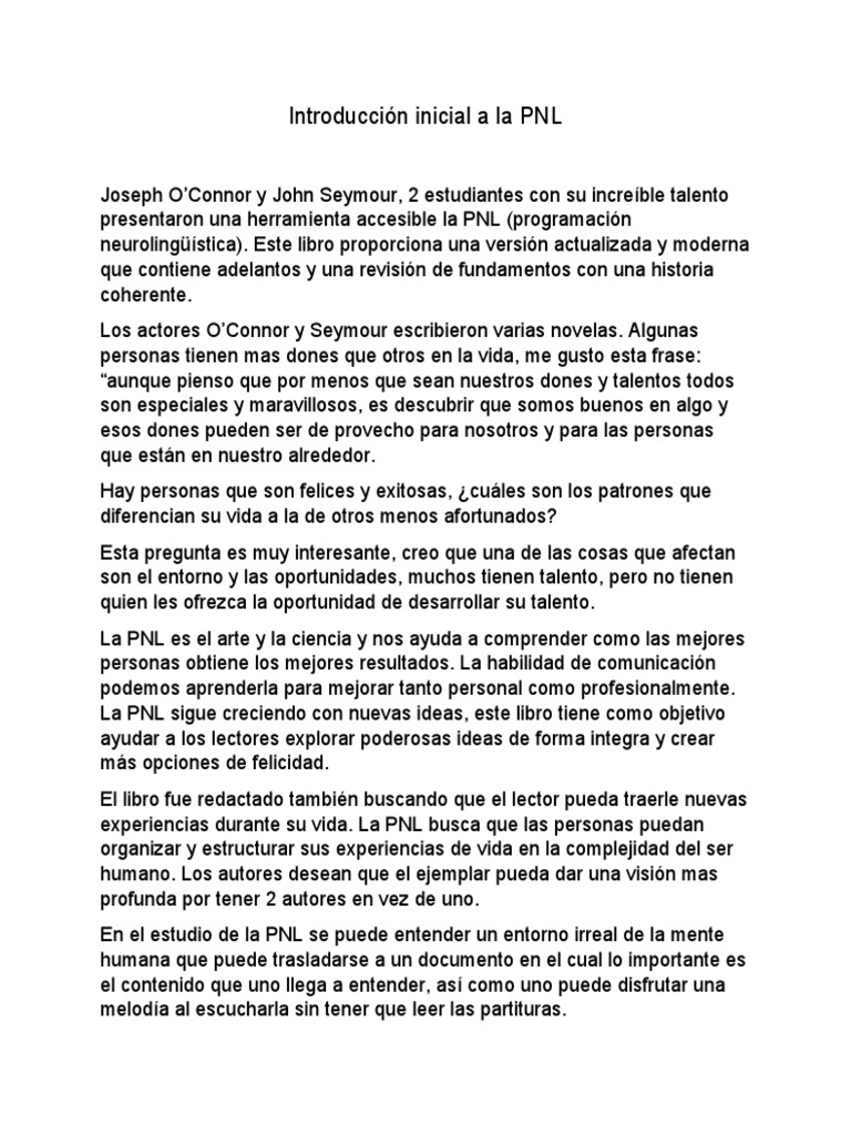 Introducción Inicial A La PNL | Descargar gratis PDF | Ciencia cognitiva | Cognición