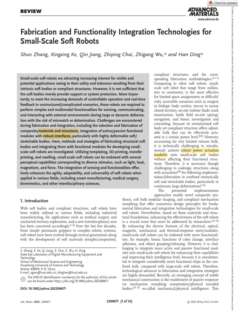 Fabrication and Functionality Integration Technologies For Small Scale Soft Robots | Download ...
