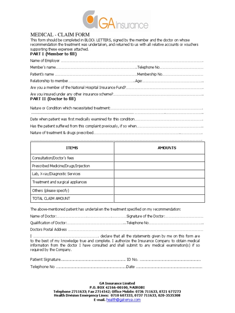 GA Insurance Medical Claim Form | PDF | Physician | Patient