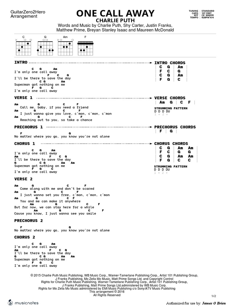 One Call Away Charlie Puth | PDF | Song Structure | Performing Arts