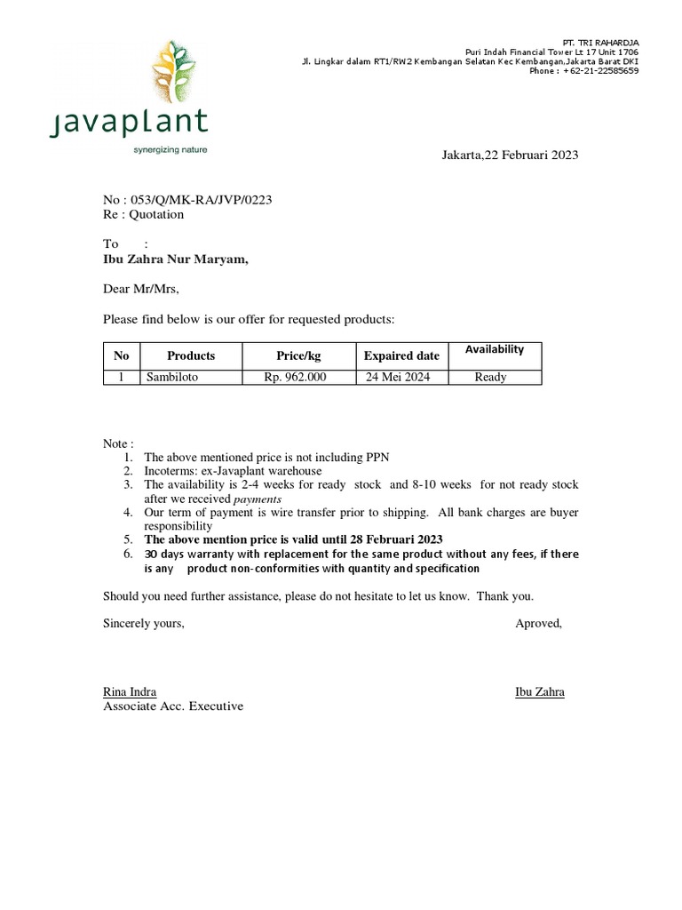 PO Konfirmasi Bu Zahra | PDF