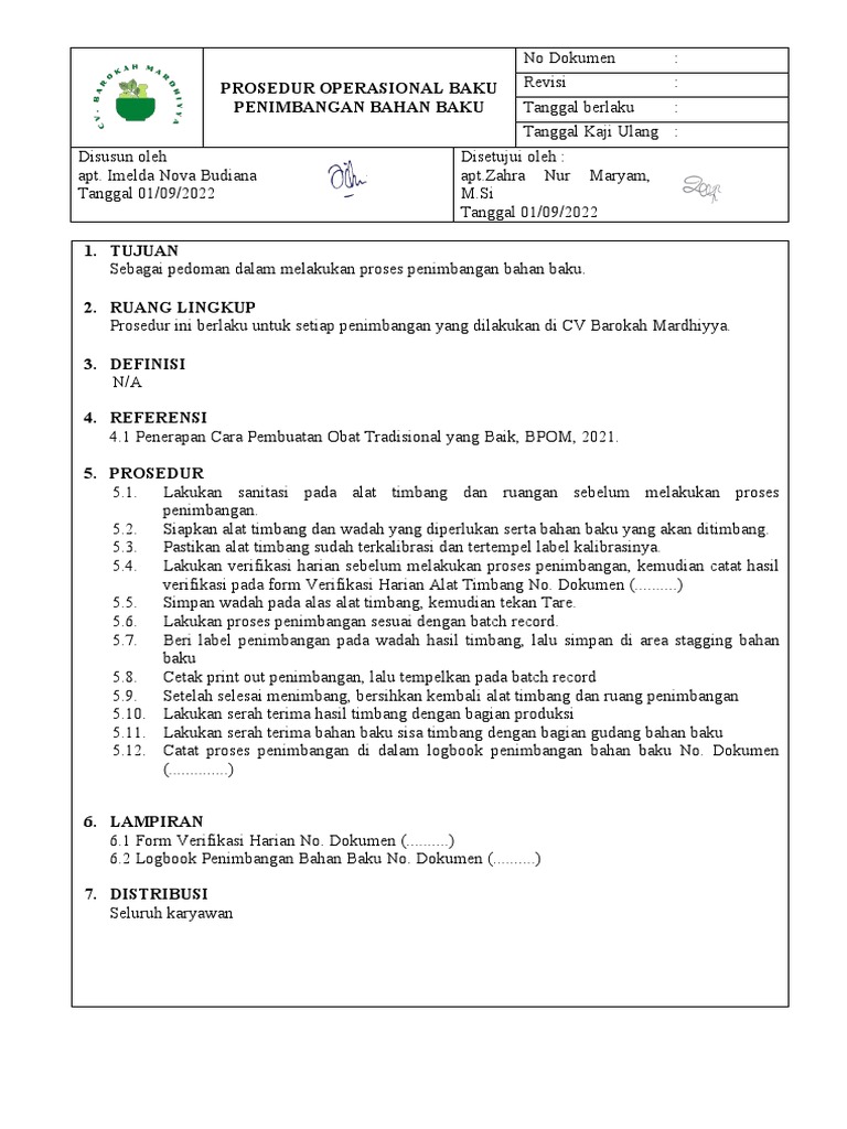 SOP PEnimbangan | PDF