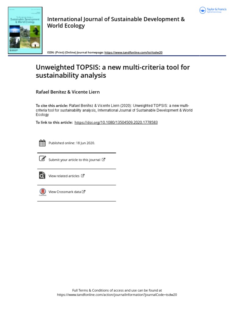 Unweighted TOPSIS A New Multi Criteria Tool For Sustainability Analysis | PDF