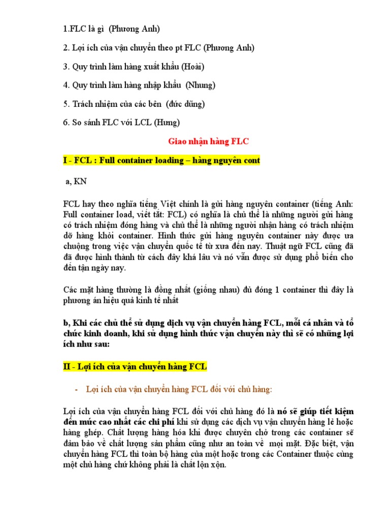 Giao nhận hàng FLC | PDF