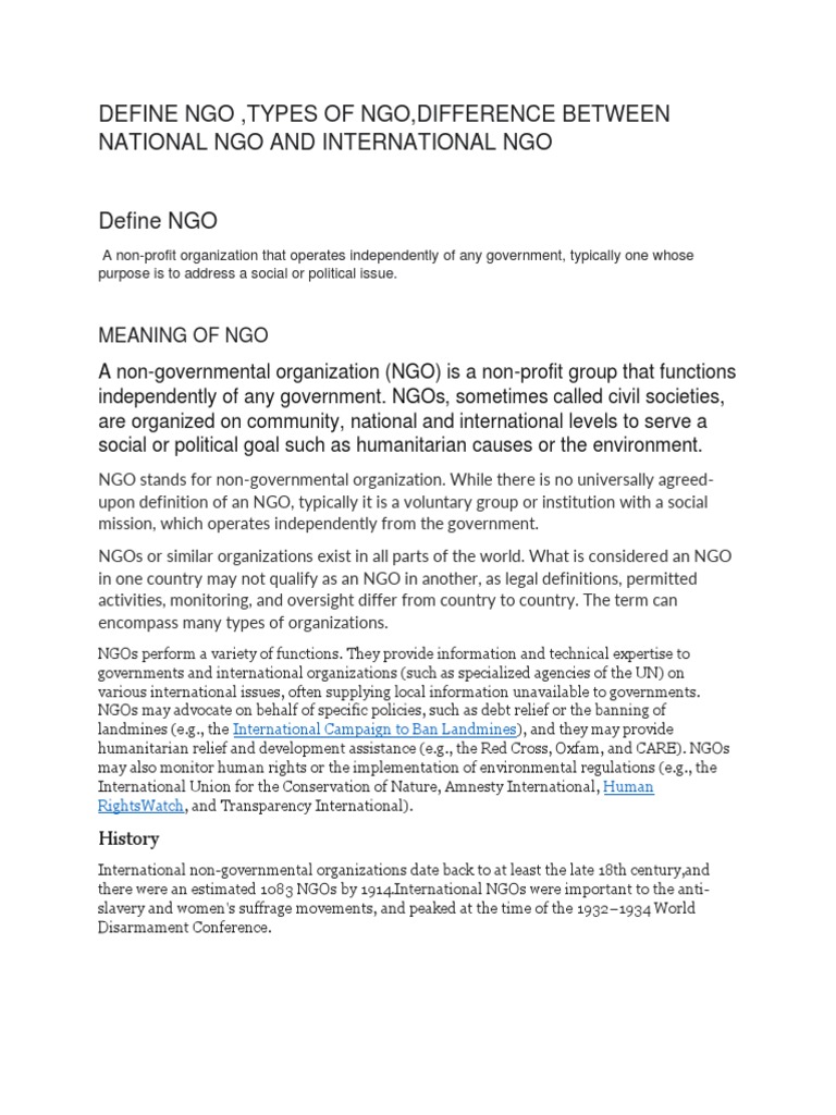 Define Ngo, Types of Ngo, Difference Between National Ngo and ...