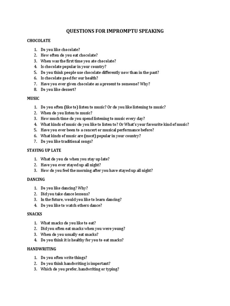 Questions For Impromptu Speaking | Download Free PDF | Geography