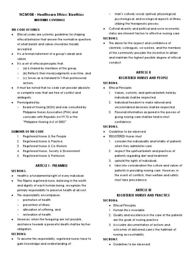 Bioethics Transes-Code of Ethics for Nurses | PDF | Nursing | Bioethics