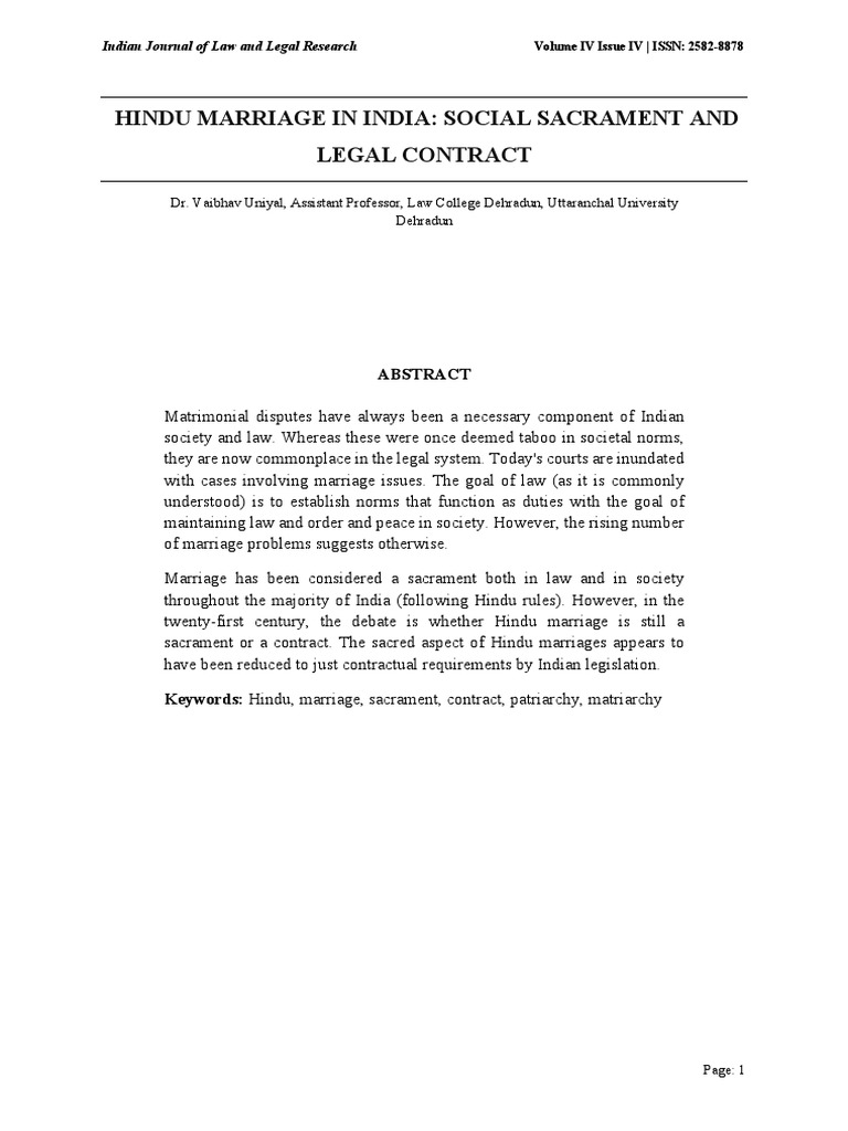 Hindu Marriage in India Social Sacrament and Legal Contract PDF | PDF ...