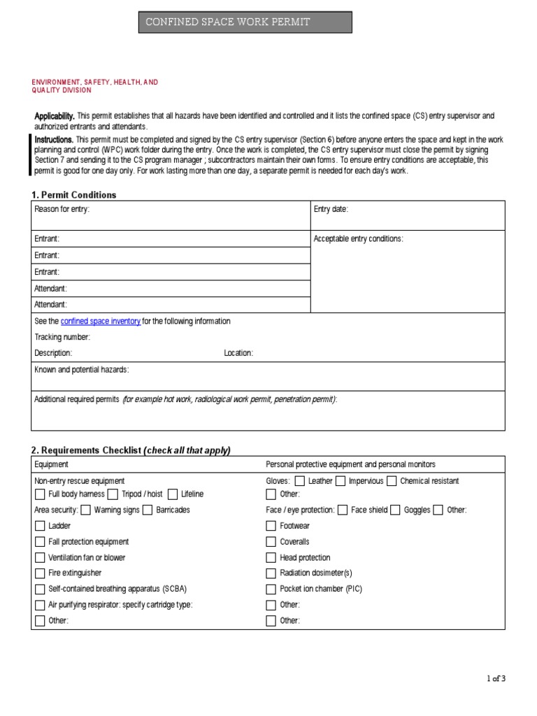 Confined Space Permit | PDF | Safety | Occupational Safety And Health