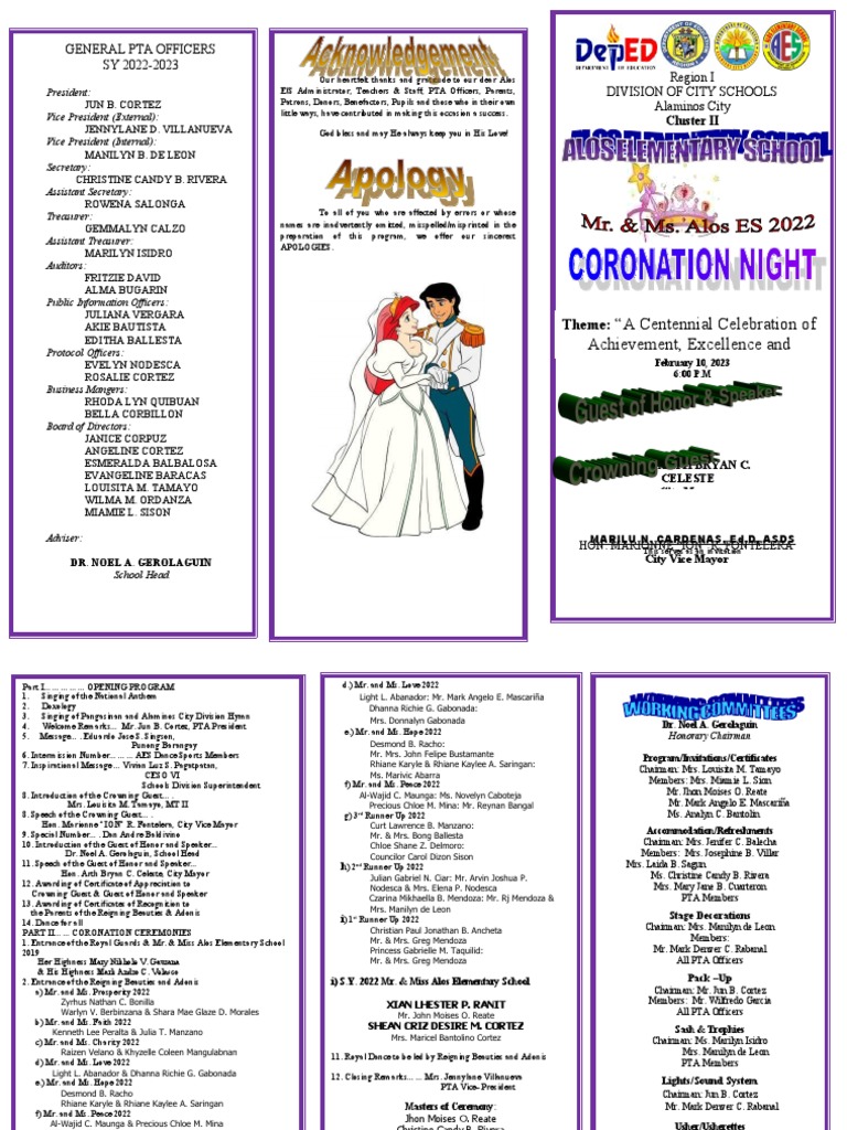 Coronation Program for Alos Elementary | PDF