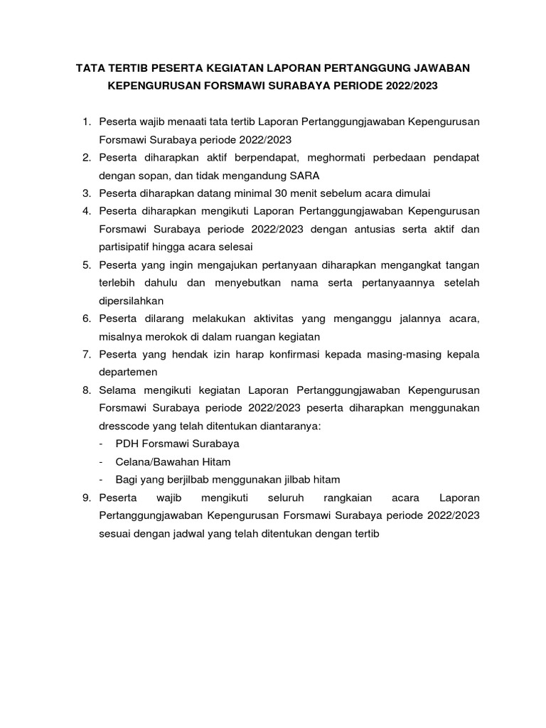 Tata Tertib Peserta Kegiatan LPJ FS 2022 2023 | PDF