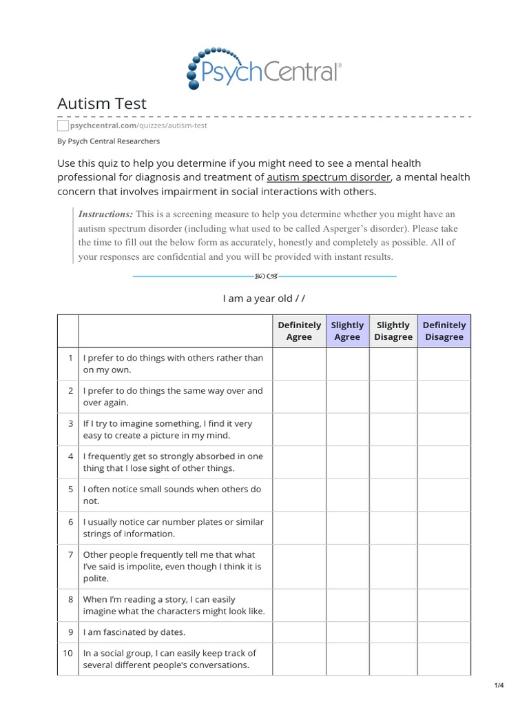 Autism Test-1 | PDF | Autism Spectrum | Mental Disorder